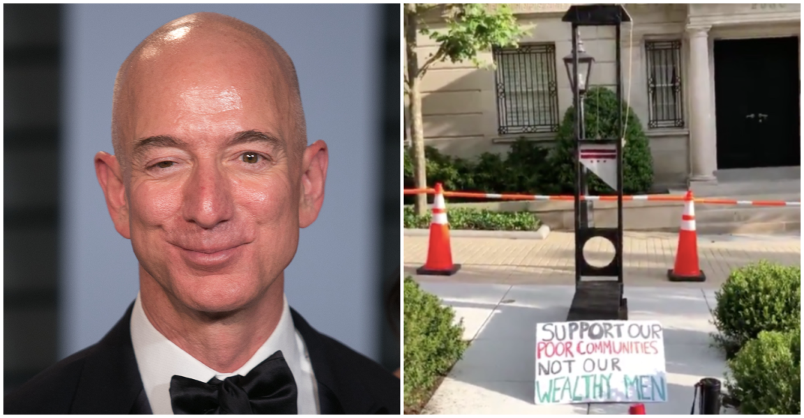Anti-Amazon protesters set up guillotine outside trillionaire Jeff ...